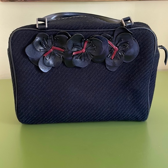 kate spade | Bags | Kate Spade Handbag Black Wool With Leather Flower ...